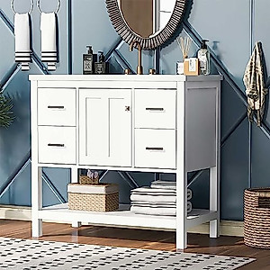 Appot AT-SV000009AAW 36" Bathroom Vanity with USB, Multifunction Bath Room Storage Cabinet with 3 Drawers and 1 Door, Single Resin Sink, SmallBathroom OrganizationCabinet, White