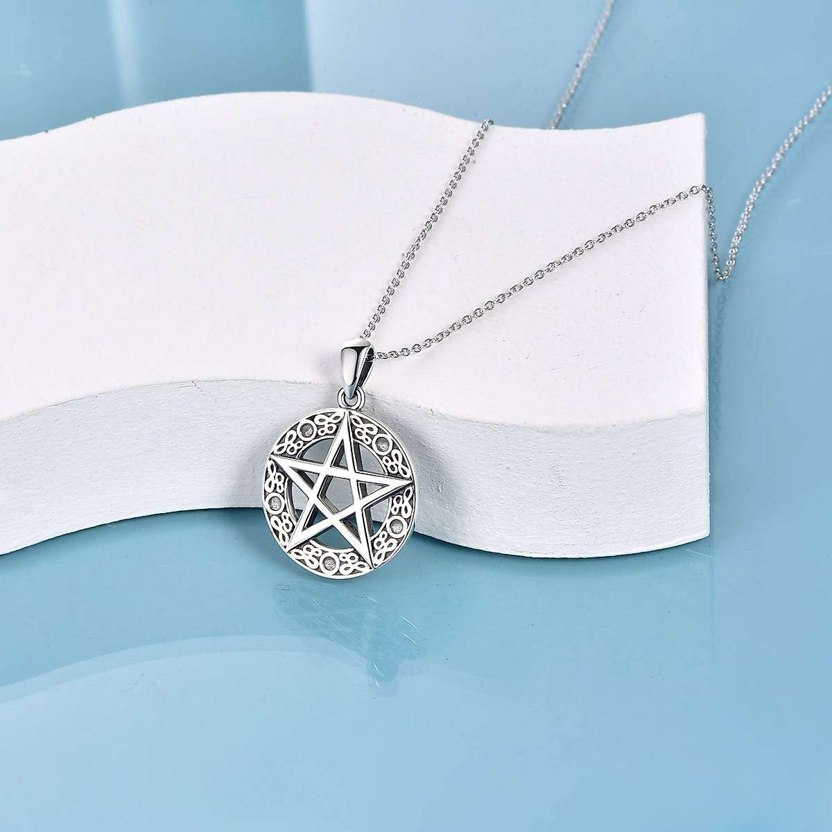YFN Pentacle Necklace Sterling Silver Pentagram Pentacle Pendant Necklace Wiccan Jewelry for Women Men