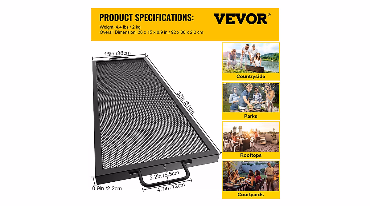 VEVOR Rectangle Fire Pit Grate,32-inch Fire Pit Grill Grate, X-Marks ...