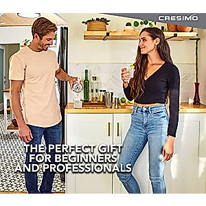 4pc Boston Cocktail Shaker Set - Bartender Kit with Martini Drink Shaker & Cocktail Set Bar Accessories: 28oz / 18oz Martini Shaker, Strainer, Jigger & Recipe Guide - Cocktail Mixer Bar Set - Cresimo