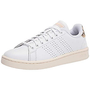 adidas Women's Advantage Sneaker, White/White/Gold Metallic, 8