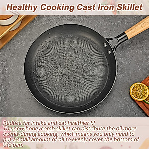 KWAY Cast Iron Skillets, Cast Iron Pan, 10 Inch Frying Pans Nonstick, Less Fat Cooking Pan - Resistant Hot Wooden Handle - Easy to Clean Handy Fry Pan - Camping Indoor and Outdoor Cooking (10 inch)