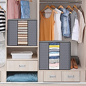 Fixwal Clothes Storage Bags 6 Pack 90L Large Capacity Storage Container for Comforter, Clothing, Blankets, Bedding, Foldable Closet Organizer Storage Bins with Sturdy Zipper Reinforced Handle, Grey