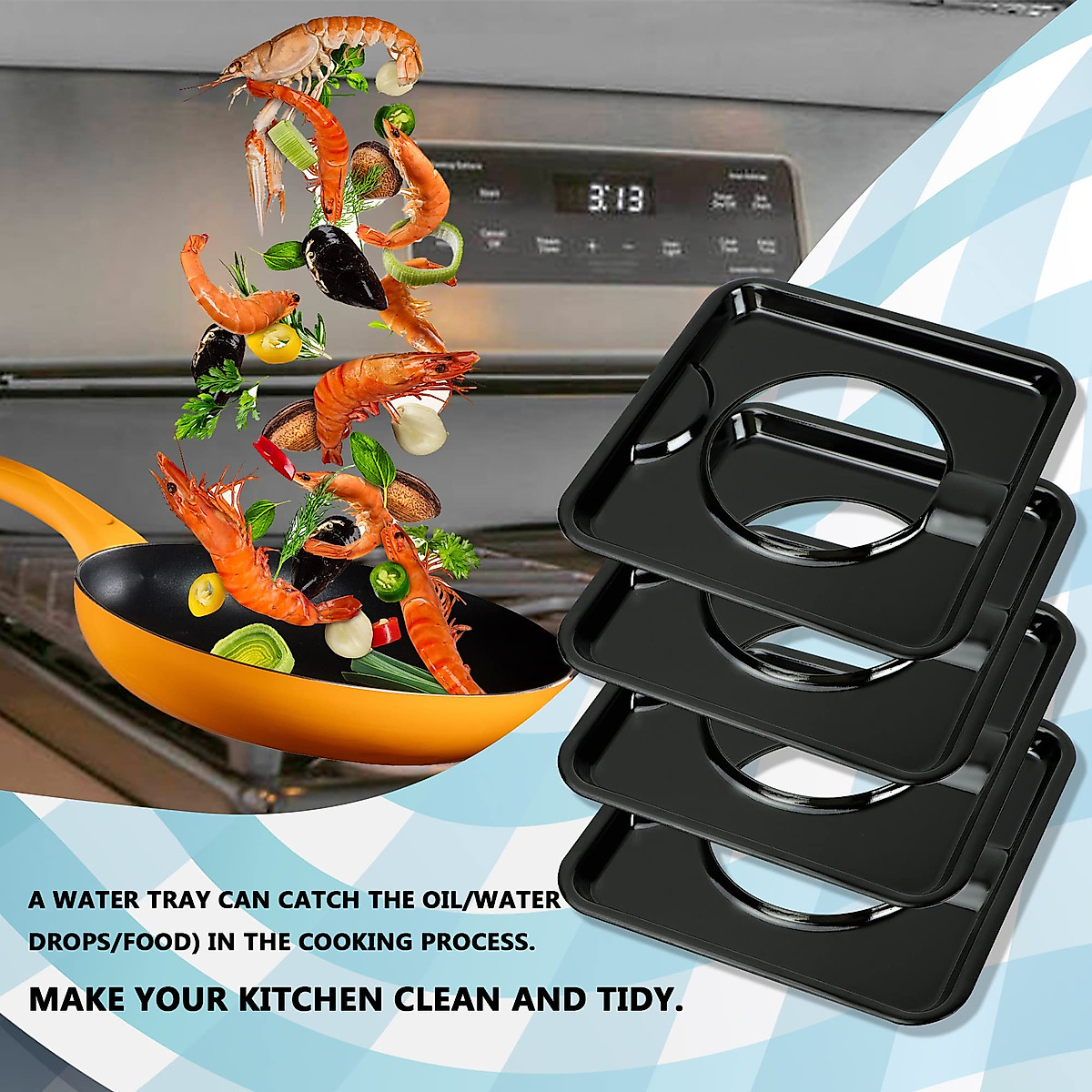 Puxyblue Black Steel Heavy Duty Square Reusable Drip Pan Gas Burner Bib Liner Covers BN24 Replaces WP786333, AP6011553, PS11744751 Liner Covers,4 Packs