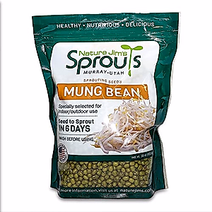Nature Jims Mung Bean Sprout Seeds – 16 Oz Sprouting Seeds – Premium Mung Bean Seeds – NON GMO- Resealable Bag for Longer Freshness – Rich in Vitamins, Minerals, Fiber