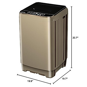 Full Automatic Washing Machine with LED Display, 10 Programs & 8 Water Levels Selections, 15.6Lbs for Home, RV, Camping, Apartment, Dorm - Gold