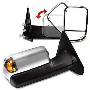 SCITOO Compatible fit For Dodge Towing Mirrors Chrome Rear View Mirrors 2002-2008 For Ram 1500 2003-2009 For Ram 1500 2500 3500 Arrow Turn Signal Side Marker Light Power Control Heated Features