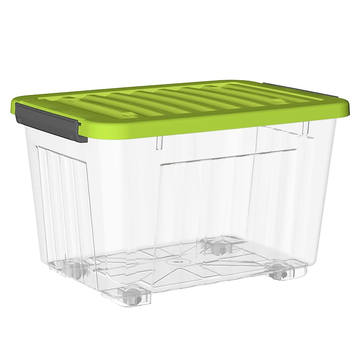 Cetomo 35L*3 Plastic Storage Box,Transparent, Tote box,Organizing Container with Durable green Lid and Secure Latching Buckles, Stackable and Nestable, 3Pack, with Buckle