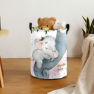 Girl Elephant Pink Floral Storage Bin, Waterproof Oxford Fabric Clothes Basket Organizer for Laundry Hamper,Toy Bins,Gift Baskets, Bedroom, Clothes,Baby Nursery