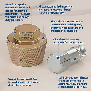 MABLEVI 1.5" Tub Drain Extractor, 6PCS Pipe Nipple Extractors Set to Remove The Old, Broken, Stubborn, Rusted Drain Tub Bathtub Stopper, Plumbing Tools with Solid Storage Case