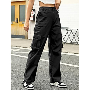 MOYEE Cargo Pants for Women High Waisted and Wide Leg Casual Y2K Pants Baggy Trousers with 7 Pockets(Black, Large)