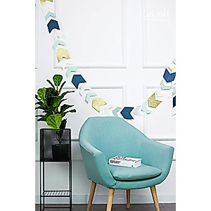 Arrow Garland Decorations Nautical Party Supplies Navy Mint Glitter Gold Tribal Garland for Independence Day Decor Navy Birthday Day Tribal Boy Birthday Party Office Nursery Classroom Decorations 33pcs