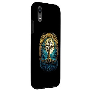 iPhone XR Odin Tree of Life Viking Valhalla Pagan Blue and Yellow Case