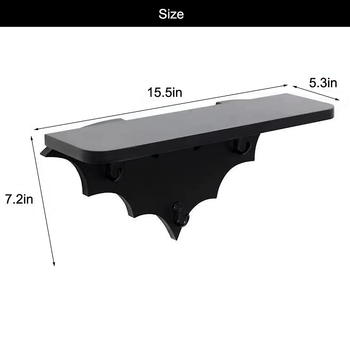 HZYSLYJ Bat Shelf Floating Shelves for Wall Decor,Black Wall Shelves for Bedroom-Halloween Wall Decor, Goth Room Decor-Black Hanging Shelves with 3 Key Hooks