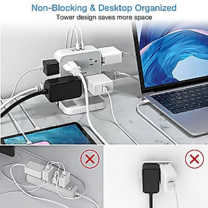 Power Strip Tower Surge Protector, TESSAN 8 AC Outlets with 3 USB (1 USB C Port), 5 FT Flat Plug Extension Cord with 900 Joules Protection, Desk Charging Station for Home Office Supplies, Dorm Room
