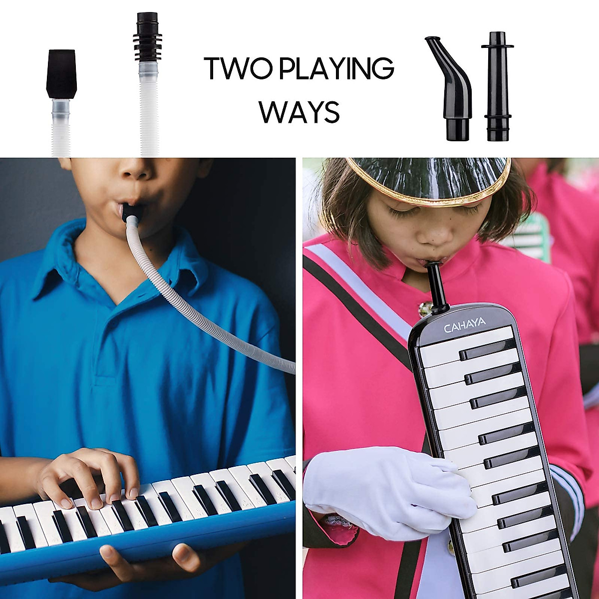 CAHAYA Melodica 32 Keys Double Tubes Mouthpiece Air Piano Keyboard Musical Instrument with Carrying Bag 32 Keys, Black, CY0050-1