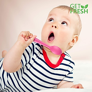 GET FRESH Bamboo Kids Spoons Set – 4-pack Reusable Bamboo Fiber Kids Spoons for Everyday Use – Large Bamboo Kids Cutlery for Daily Mealtime – Colorful Bamboo Utensils for Toddlers and School Children