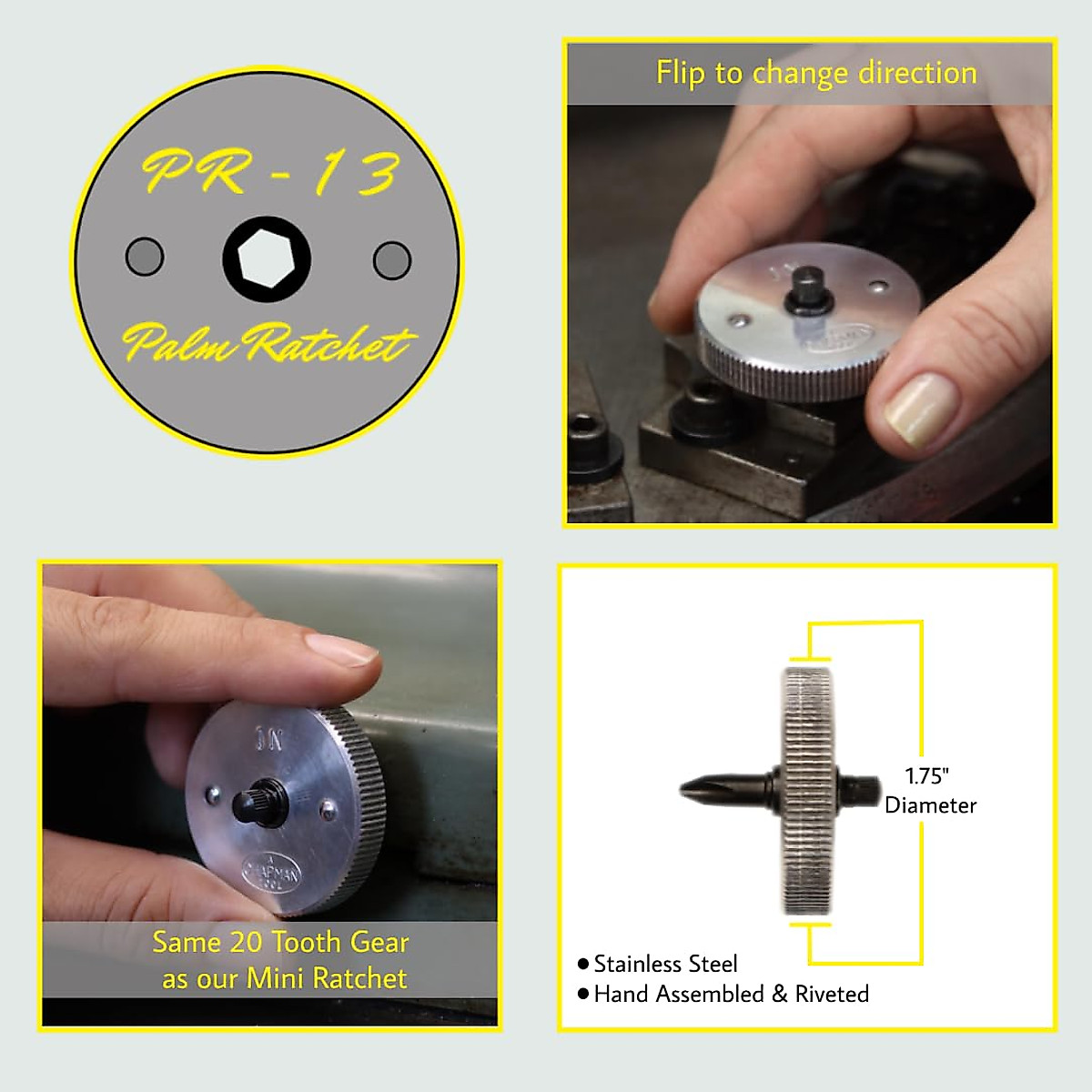 Chapman MFG PR-13 Palm Ratchet, 1/4" Drive, USA Made Aluminum Ratchet with 20 Tooth Gear & 18 Degree Working Arc