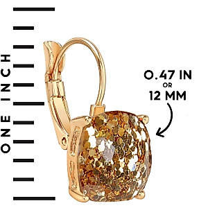 Gold Square Earrings for Women - Gold Sparkly Earrings, Leverback Earrings, Sparkle Earrings, Gold-Tone Glitter Earrings, Gold Fashion Earrings, Square Gold Earrings, Gold Statement Earrings for Women