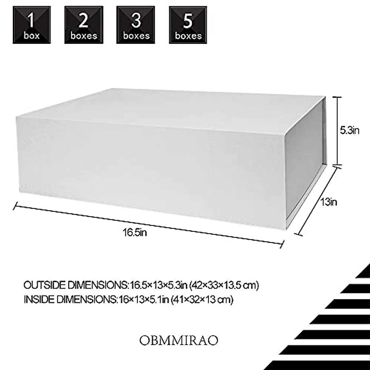 OBMMIRAO Upgrade 1PCS White Hard Extra Large Gift Box with Lid,16.5 x13 x5.3 Inch, Magnetic Gift Boxes for Clothes Robe Wedding Dress Sweater and Gifts,Reusable Foldable Bridesmaid Proposal Box