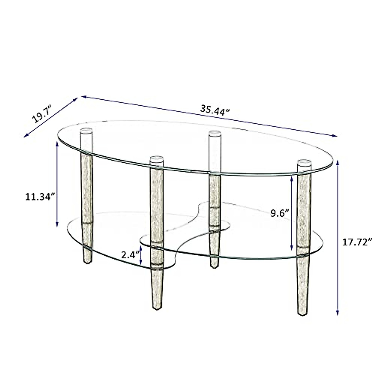 Aperturee Oval Tempered Glass Coffee Table 3-Layer with Storage Oak Wood Leg Modern End Table Top Tea Table for Living Room Dining Room Bedroom Office Home Decor…
