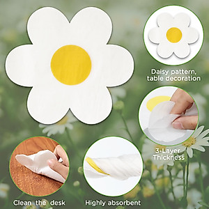 Honoson 100 Pcs Groovy Boho Daisy Paper Napkins Hippie Flower Disposable Cocktail Napkins Lunch Dinner Napkins for Tableware Birthday Wedding Baby Shower Party Supplies Pink Orange Table decorations