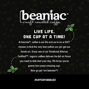 beaniac Organic Full On French Roast, Dark Roast, Single Serve Compostable K Cup Coffee Pods, Organic Arabica Coffee, Keurig Brewer Compatible, 30 Count