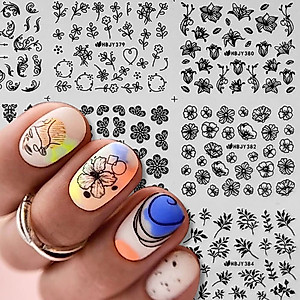 Flower Nail Art Stickers Decals (Black)