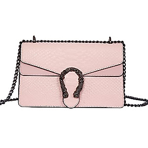 GLOD JORLEE Trendy Chain Crossbody Bags for Women - Luxury Snake-Printed Shoulder Satchel Bag Evening Clutch Purse Handbags (001-pink)