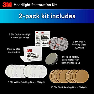 3M Headlight Restoration Kit, Heavy Duty 2-Pack, Easy Heavy Duty Car Headlight Restoration System, Headlight Cleaner and Restorer, Use With A Household Drill
