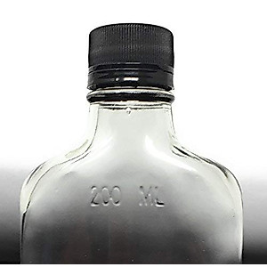 200 ml (6.6 oz) Glass Flask Liquor Bottle with Black Caps (12 Pack)