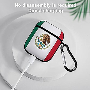 YouTary Mexico Flag Pattern Airpods 1 & 2 Case Cover, Apple AirPod Headphone Cover Unisex Personalized Shockproof Protective Wireless Charging Accessories with Keychain