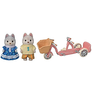 Calico Critters Husky Brother & Sister's Tandem Cycling Set, Dollhouse Playset with Figures and Accessories