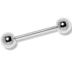 Body Candy Stainless Steel Straight Barbell Tongue Ring 14 Gauge 5/8" 6mm Ball