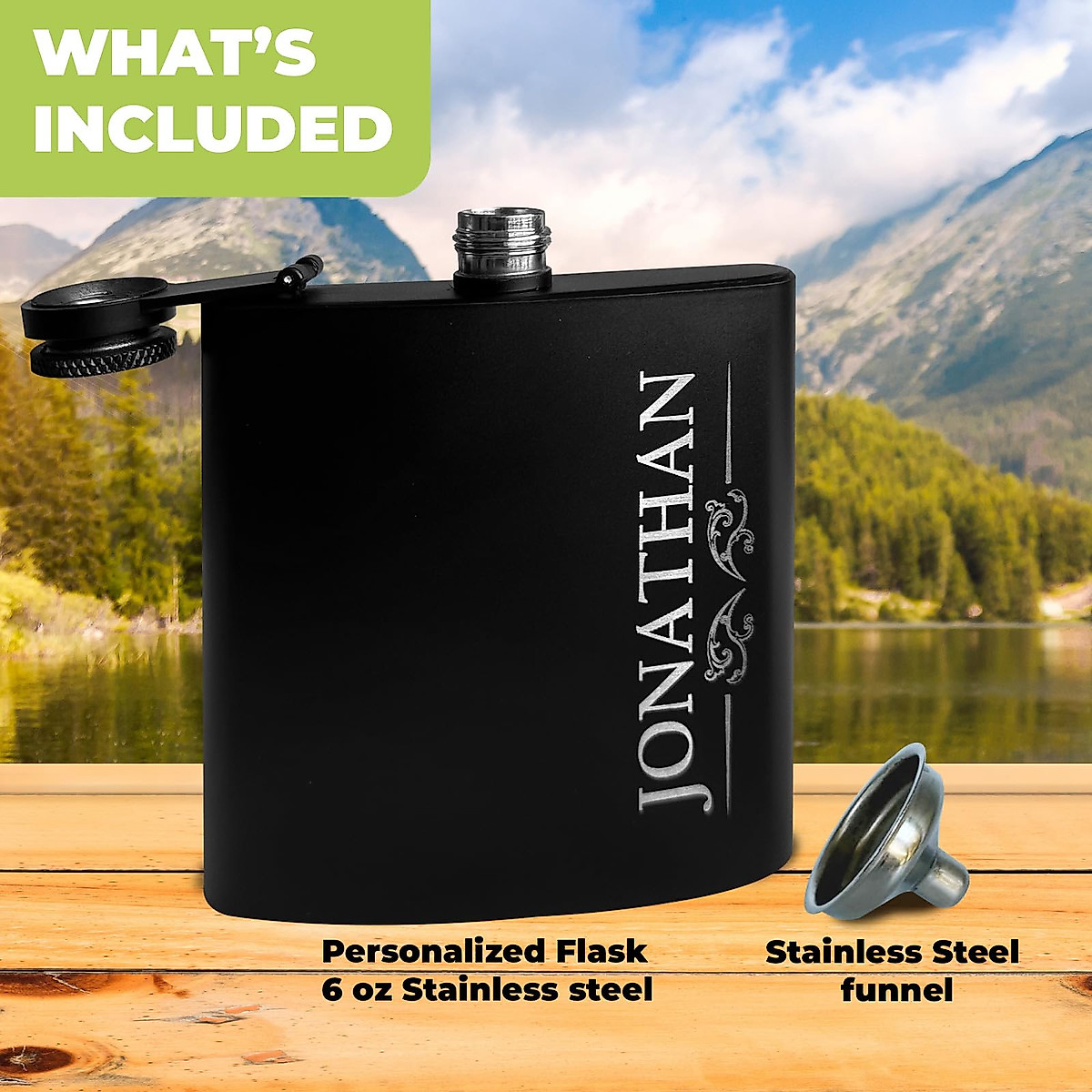 Klin Living Personalized Custom Flask for Men, Groomsmen Flask, Engraved for Men, Women, Groom, Personalized Groomsmen Gifts, 6 oz with Mini Funnel (1)