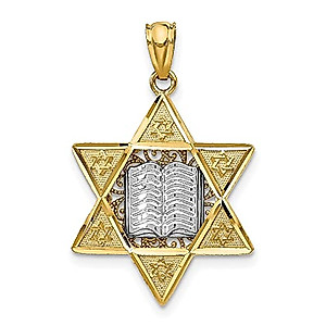 14K Two Tone Gold Star of David Jewish Magen Necklace Judaica Religious Pendant Israel Charm Only