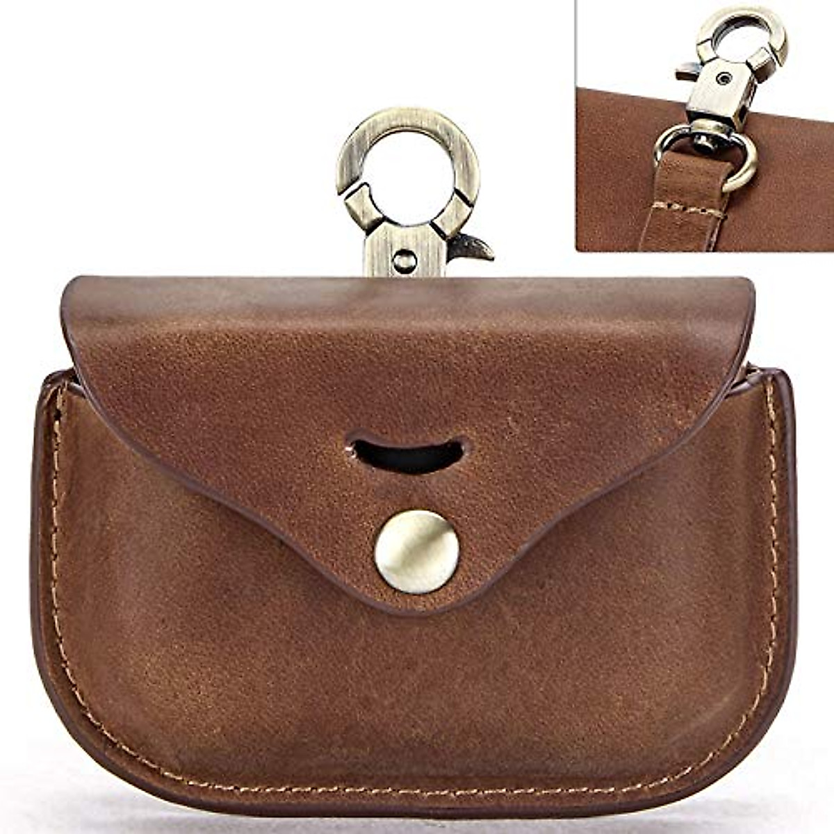 for wf-1000xm3 Case, Personalized wf-1000xm3 Leather case with Carabiner, Genuine Leather Protective Case Cover Shockproof for Sony WF-1000xm3 Case Wireless Charging Case (Blank, Brown)