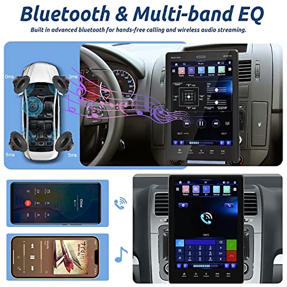 Single Din Car Stereo with Apple Carplay Android Auto, podofo 9.5'' Veritical Adjustable Touch Screen Car Radio with Mirror Link Bluetooth FM Radio Backup Camera/USB/TF Card Port/AUX-in