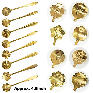 ELANE 8 Pcs Small Coffee Spoons for Coffee Bar Stirring Spoons Tea Spoons for Hot Tea Fancy (Gold)