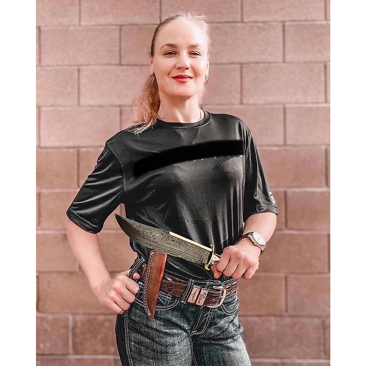 NoonKnives: 15.5" Hand Made Damascus Steel Collectible TEXAS Bowie Knife Handle Brass clip with stag horn