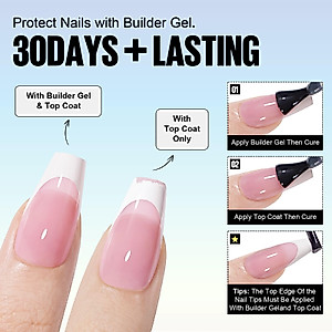 TOMICCA French Tip Press on Nails, Medium Coffin Acrylic Nail Tips, 180Pcs Fake False Nail Tips, 3 in 1 Full Cover Gel Nail Tips for Nail Extensions Light Pink