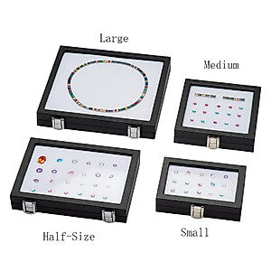 Giftop Jewelry Display Case Tempered Glass Top Lid Black Leatherette,Gemstone Display Case Jewelry Storage Box with Metal Clasp (Large)