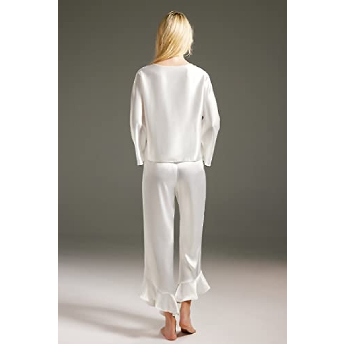 AW BRIDAL 3Pcs Sexy Womens Pajama Sets - Long Silk Pajamas Pj Pants With Flounce, Personalized Pajamas For Women, White, S| Clever Bridal Shower Gifts Bachelorette Gifts For Bride Pajamas