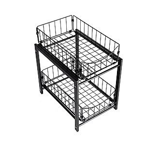 LASSRY 2-Tier Under Sink Organizer with Storage Drawers, Multi-Purpose Pull Out Cabinet Organizer Shelf, Sliding Under Cabinet Storage Rack, Metal Shelf Organizers for Kitchen, Bathroom(black)