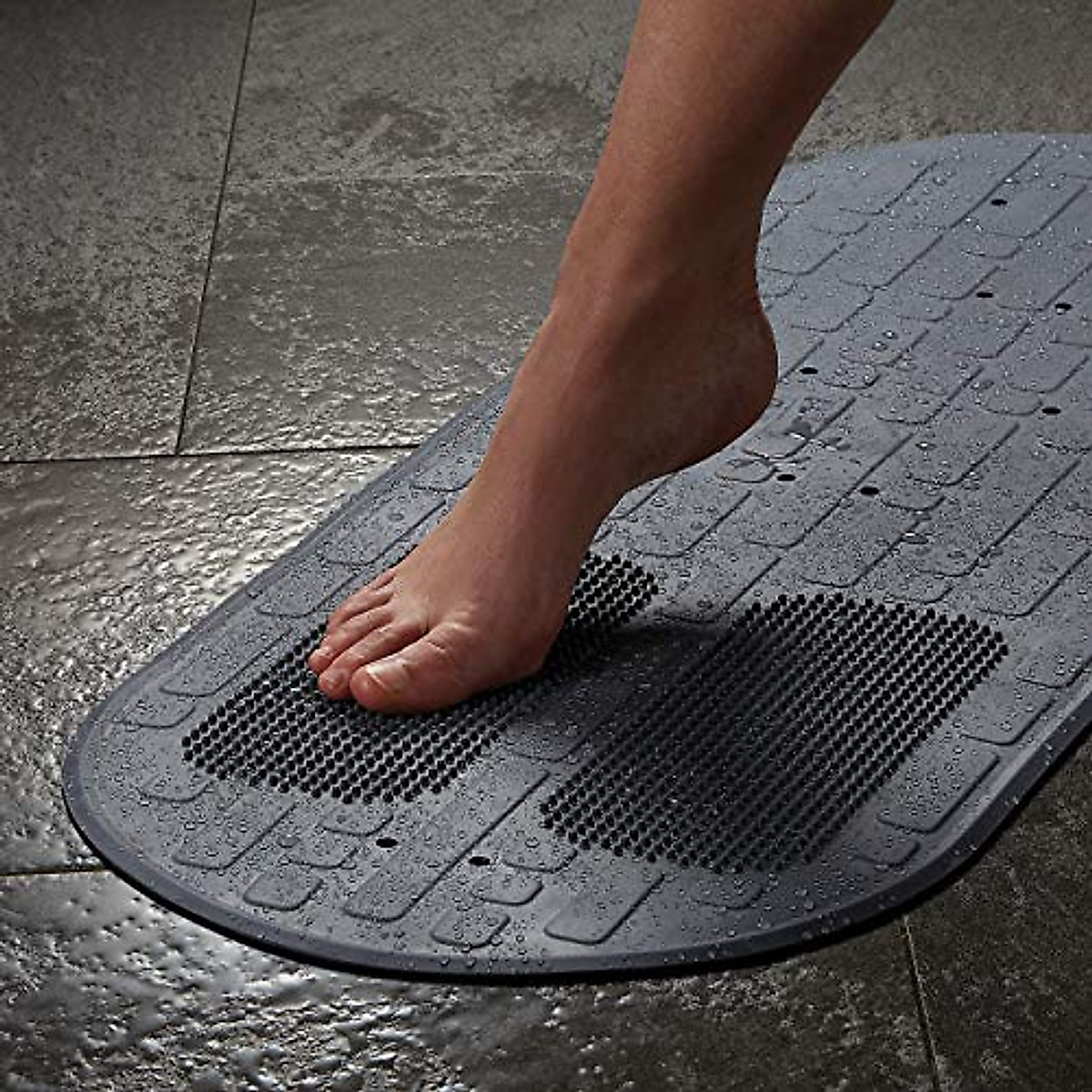 Medline Momentum Stand Steady Bath and Shower Mat with Exfoliating Foot Scrubber, Non Slip Bath Mat for Tub, Microban Protection, Gray