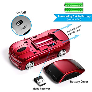 BKLNOG Wireless Car Mouse [Updated] with LED Headlights, 1600 DPI Sports Car Shaped Mouse for Mac, Computers, Red