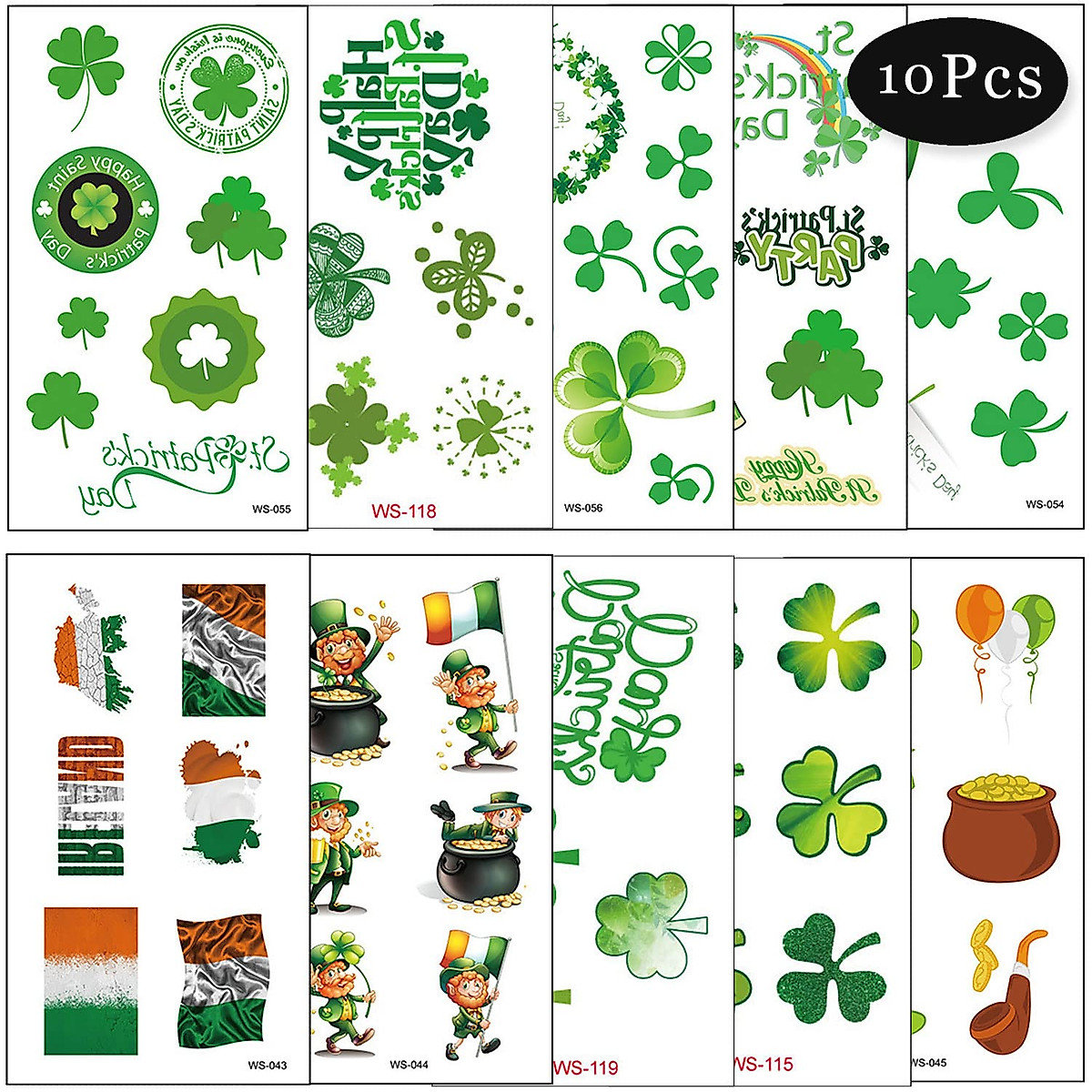 St Patricks Day Tattoos 10 Sheets 60+ Styles Shamrock Tattoos St. Patrick's Day Accessories Party Favors Decorations-A HIT for Your Event