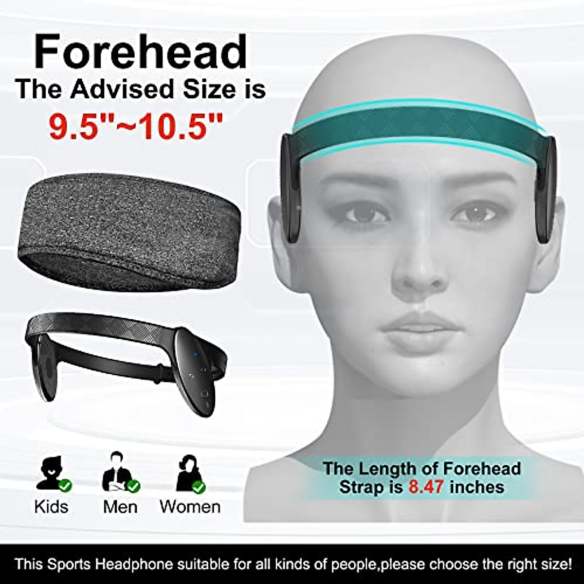 kurdene Wireless Sleep Headphones,Bluetooth 5.3 Sports Headphones,Sleeping Headband Headset Built-in Microphones with Stereo Sound Speakers