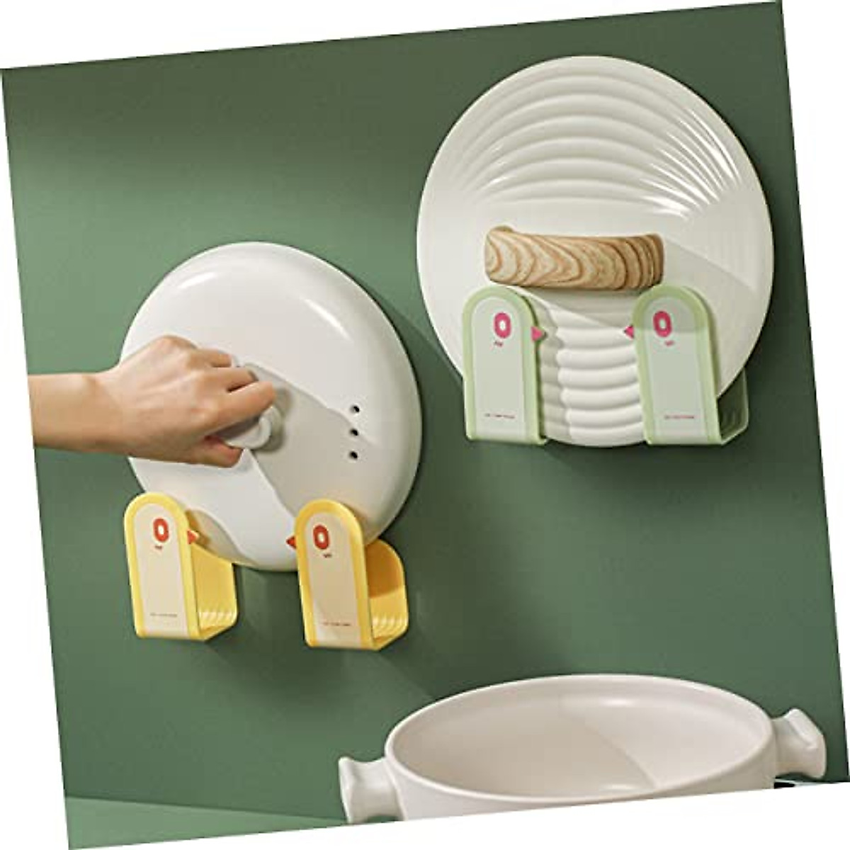 Zerodeko 3 Pairs Nailless Pot Lid Holder Pot Lid Stand Wall Pot Lid Storage Rack plate drain holder cutting board holder shelving brackets pan organizer abs chopping board wall cabinet