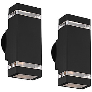 Possini Euro Design Skyridge Modern Outdoor Wall Light Fixtures Set of 2 Halogen Black Aluminum 10 1/2" Clear Glass for Exterior House Porch Patio Outside Deck Garage Yard Front Door Garden Home